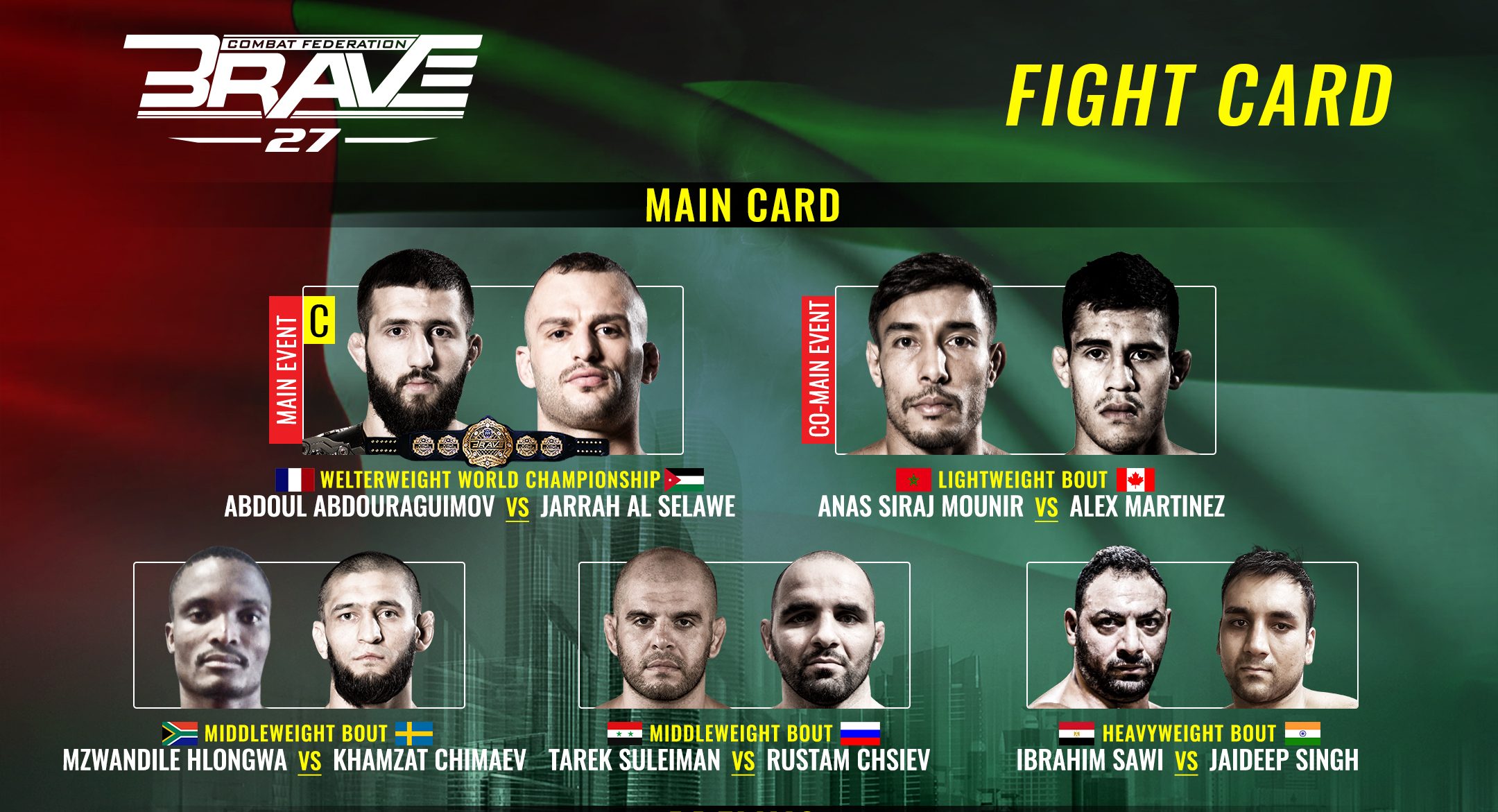 BRAVE CF 27 full fight card announced for Abu Dhabi return - ArabsMMA