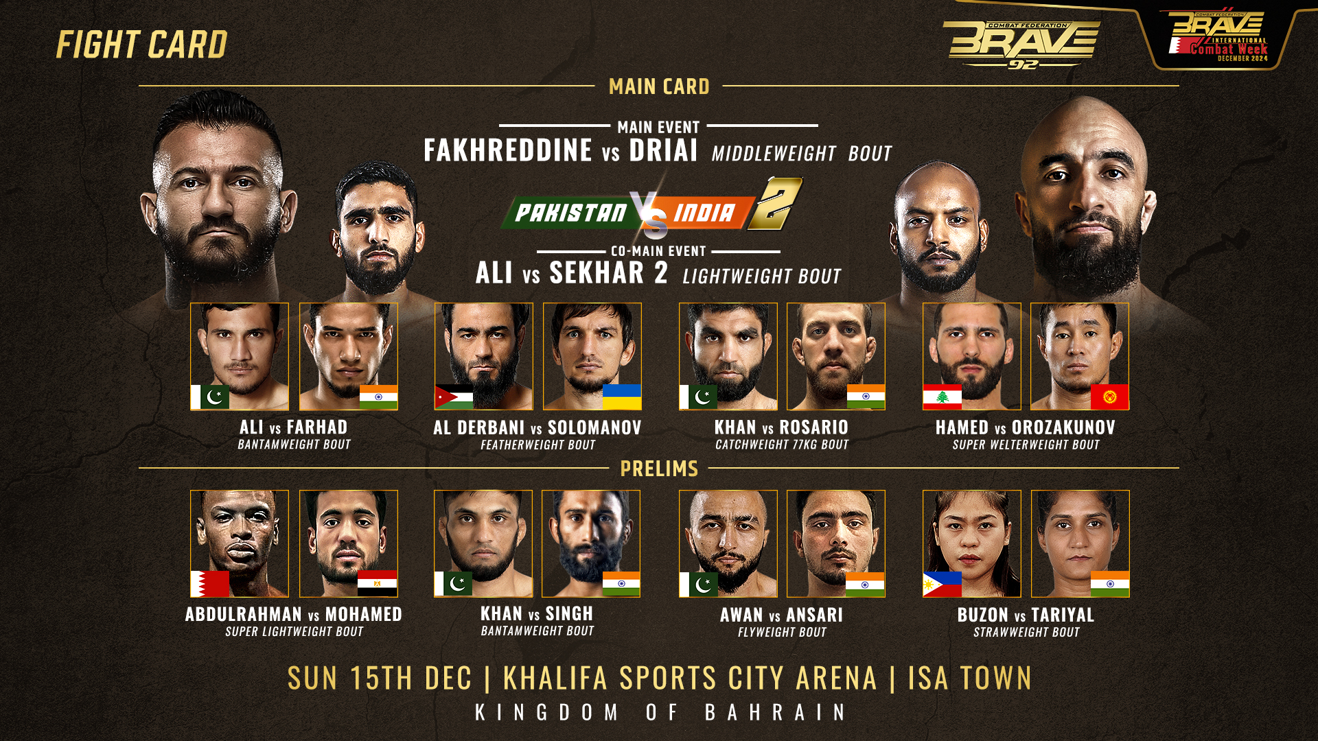 Fakhreddine to Headline BRAVE 92 in Bahrain: Arab Legends and India vs ...